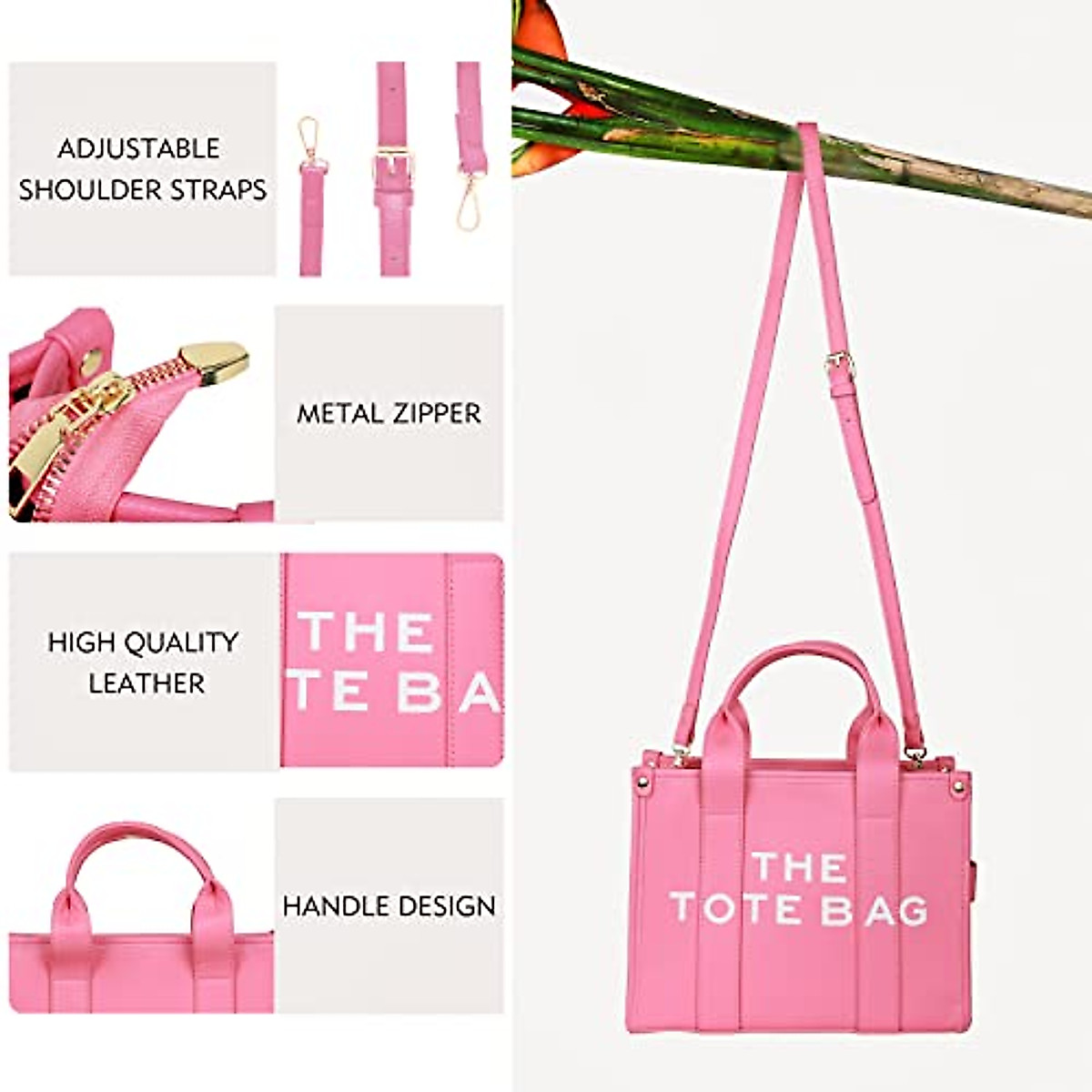 JQAliMOVV Tote Bag for Women, Trendy Leather Tote Bag Small Personalized Top Handle Crossbody Handbags for Work Travel (Rose Red)