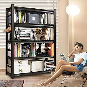 ErgoNova 72" H Metal Bookshelf,Sturdy Bookcase,5-Tier Adjustable Book Shelf with Storage for Bedrooms,Living Rooms and Home Offices,Black