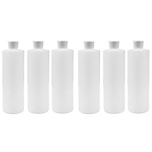 16 OZ PLASTIC SQUEEZE BOTTLES WITH FLIP TOP DISPENSER CAP FOR LIQUIDS/OILS/SHAMPOOS SET OF 6 (6, WHITE CAPS)