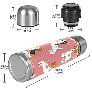 Stainless Steel Leather Vacuum Insulated Mug Puppy Dog Beagle Thermos Water Bottle for Hot and Cold Drinks Kids Adults 16 Oz