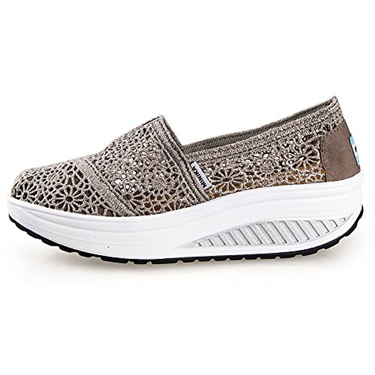 Bill&Candy Women's Mesh Slip-On Platform Toning Shoes Crochet Fitness Work Out Sneaker Dark Grey