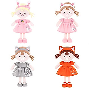 Onetoo First Baby Doll Cuddle Buddy Doll Soft Baby Doll Baby Dolls Plush Rag Doll Wear Kitty Costume PinkDress 14"（Milly Series）