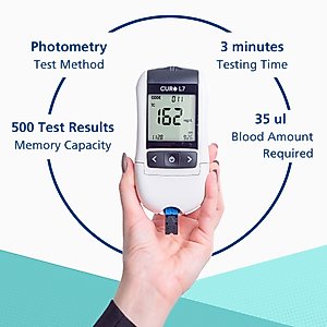 CURO L7 - Professional Home Cholesterol Testing with Lipid Blood Test Kit - Easy to Use, Accurate Results, Comprehensive Breakdown, Memory Storage, and Exceptional Support
