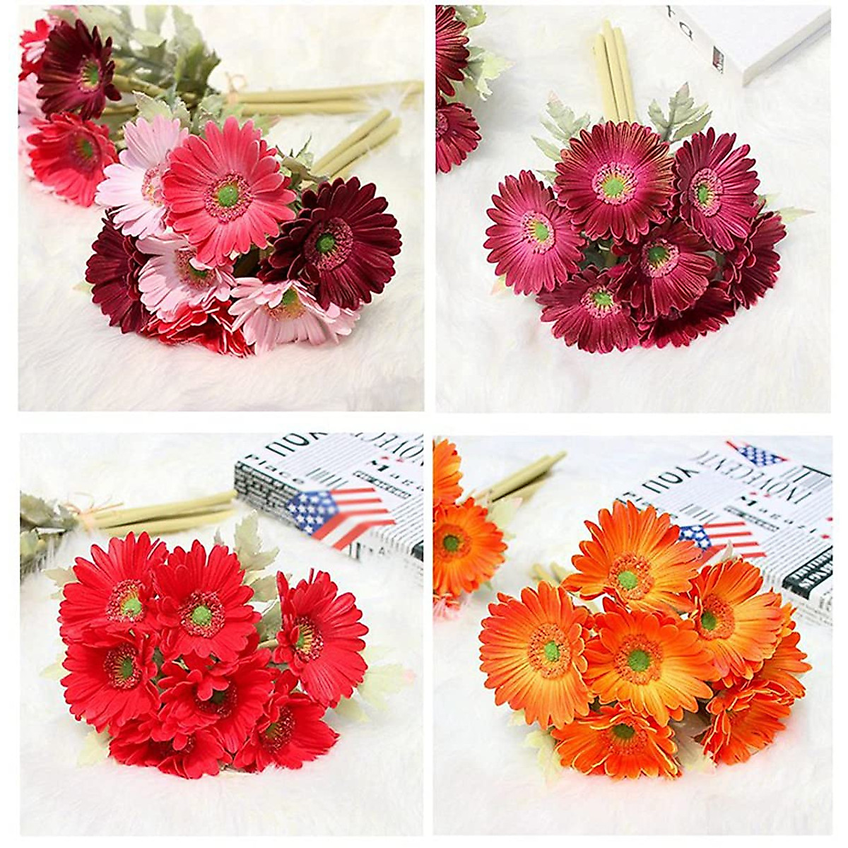Qingriver 1 Bouquet(7 Stems) PU Gerbera Jamesonii African Daisy Artificial Flowers for Home Garden Wedding Party Decor (Orange&Yellow)