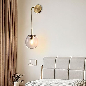 ICEMOB Modern Glass Globe Wall Sconce Set Of Two Minimalist Gold Wall Light Fixture With Adjustable Cord Brass Round Glass Wall Mounted Reading Lamp For Bathroom Mirror Bedside Stairs