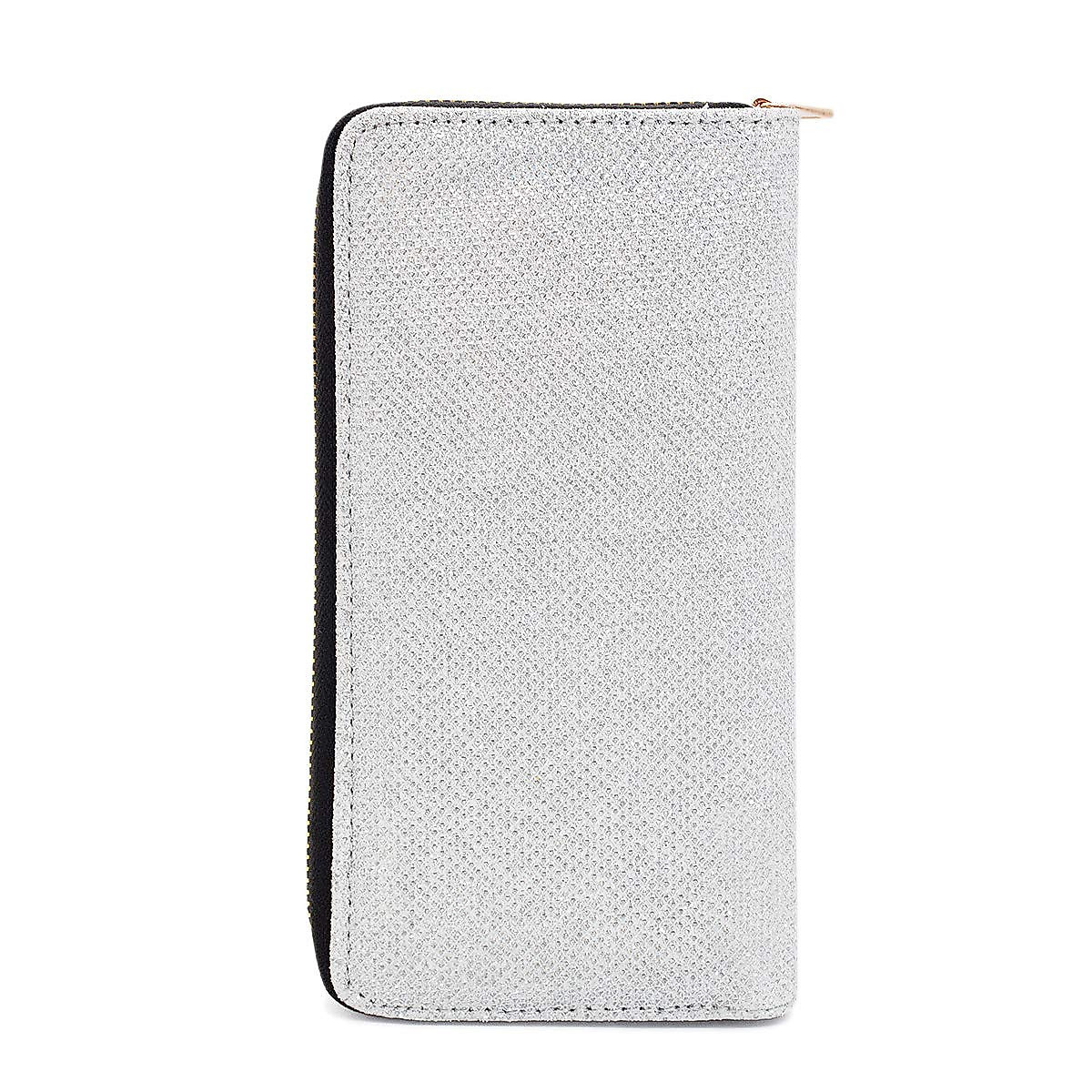 Premium Glitter Fabric Bling Continental Zip Around Wallet, Silver