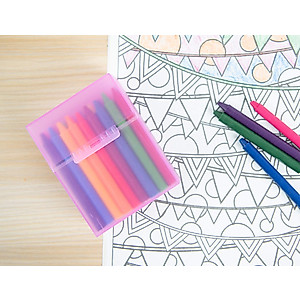 It's Academic Crayon Box with Hinged Lid and Snap Closure, Clear, Purple, and Green Plastic, 16-Pack (Colors May Vary)