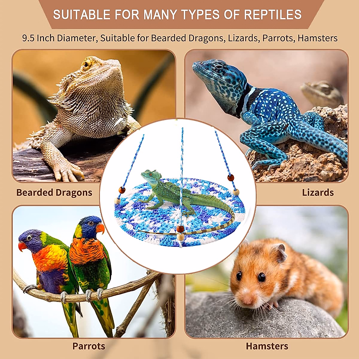 Reptile Hammock Swing Hanging Bed, Cute Lizard Swing Toy, Cotton Lizard Bed, Reptile Summer Bed for Bearded Dragon Leopard Gecko Lizard Birds Parrots Rats (D)