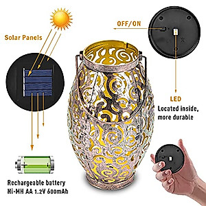 2Pcs Solar Lanterns Outdoor Waterproof Hanging Solar Garden Hollow Lanterns LED Lanterns with Handle Decorative Projector Night Light for Courtyard Porch Pathway Walkway Tree Fence Christmas