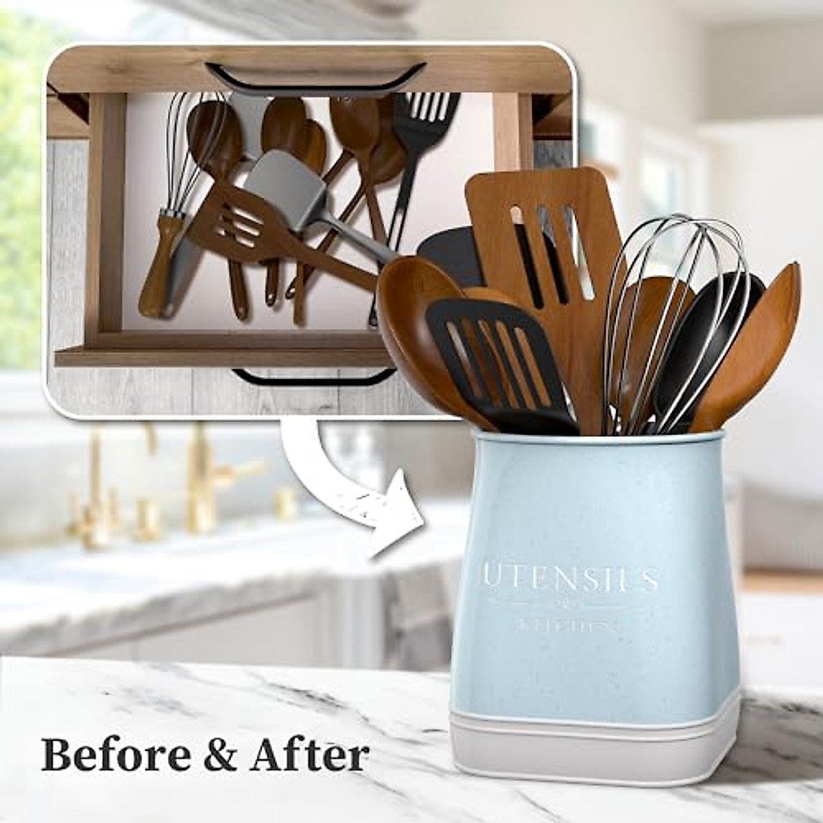 ADDFIT HOUSE Ceramic Utensil Holder - Large Ceramic Kitchen Utensil Holder for Countertop, Large Cooking Tools Organizer, Utensil Crocks for Kitchen Counter, Utensil Storage for Home Décor, Gifts