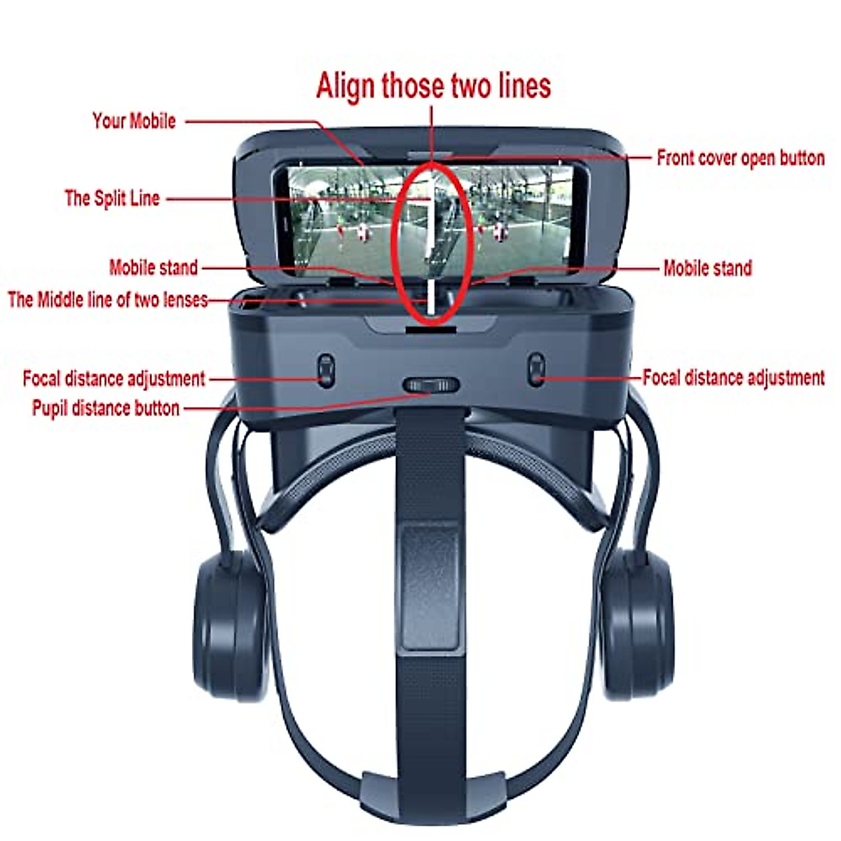 Cell Phone Virtual Reality (vr) headsets, VR EMPIRE VR Headset, Phone VR Headset VR Headset for iPhone VR Headsets for Phone with Wireless Earphones, Anti-Blue Lights, iPhone VR Headset (B+R)