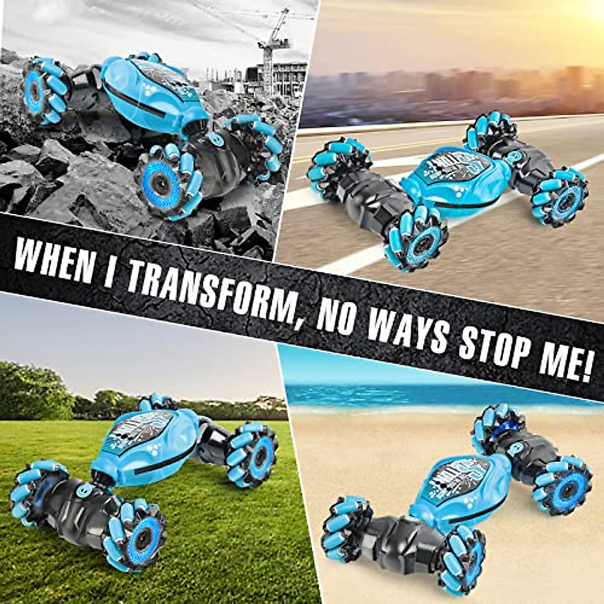 Remote Control Car, 2.4G 4WD Gesture RC Car, All Terrains Double Sides Rotating Hand Controlled RC Cars, Hand Gesture Remote Control Car with 2 Batteries, RC Cars for Boys and Girls with Light Music