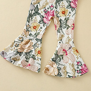 Emmababy Toddler Girl Bell Bottom Romper Baby Floral Suspender Pants Ribbed Jumpsuit Backless Flare Overalls Summer Playsuit(floral,12-18 Months)