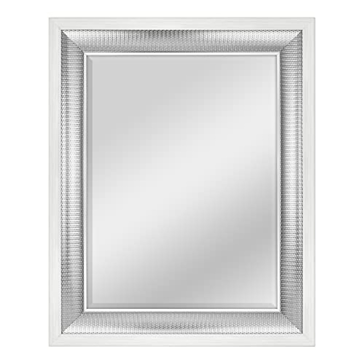 MCS Large Wall Mirror, Modern Rectangle Mirror Home Decor for Living Room, Bedroom, or Bathroom, 24.5 by 30.5 Inch, White/Woven Silver