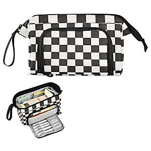 ElliTarr Pencil Case Pouch Bag Organizer Aesthetic Pen Case for Teen Girls Boys and Adults Large Capacity Portable Gift Choice Checkered Black and White