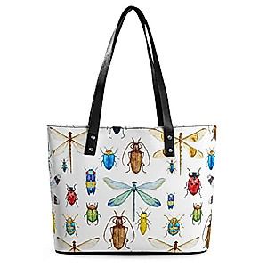 Womens Handbag Dragonfly Ladybird Pattern Leather Tote Bag Top Handle Satchel Bags For Lady