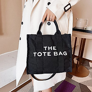 Women Tote Bag Large Shoulder Bag Fashion Crossbody Bag Large capacity vintage letter canvas tote bag (BIack, Large)