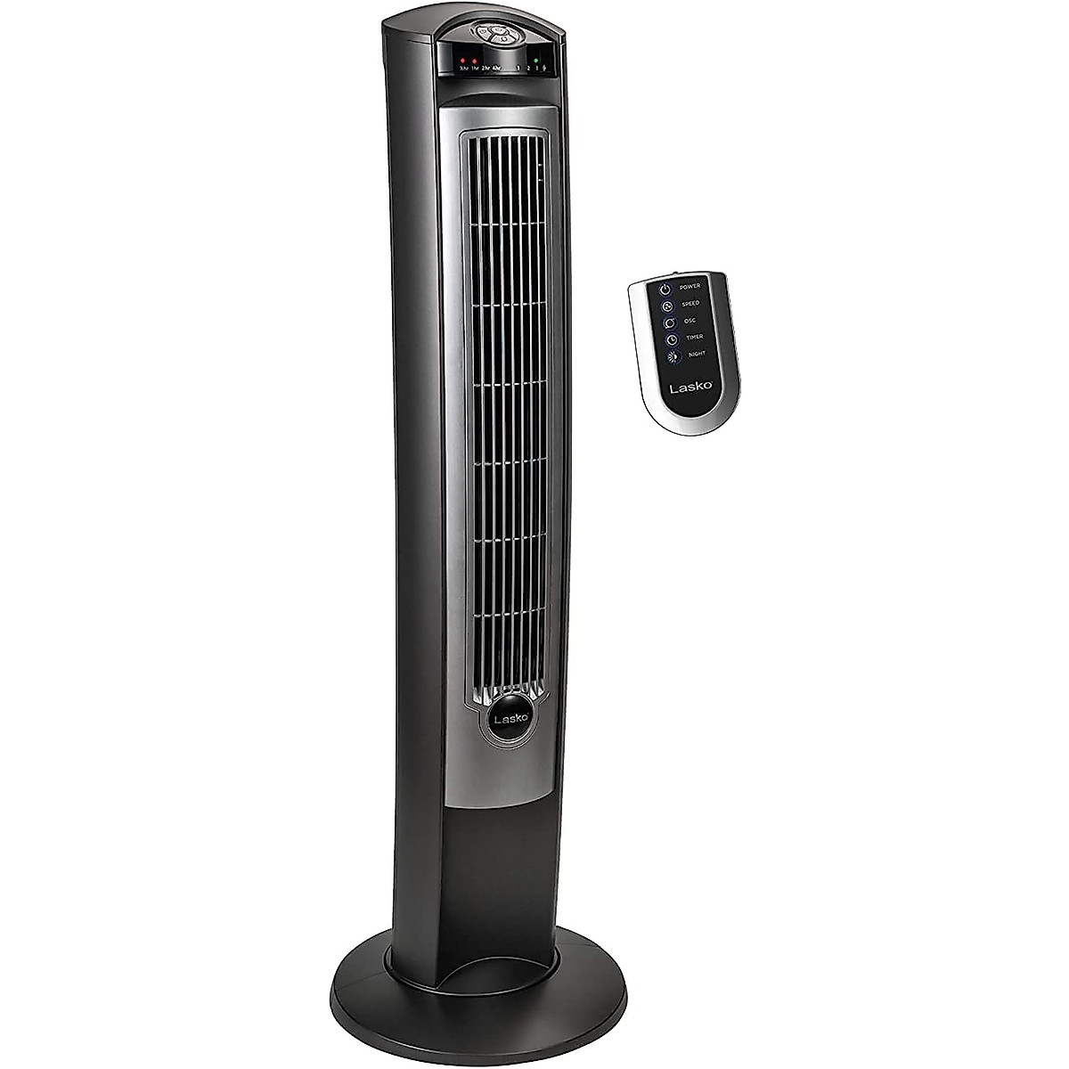 Lasko Portable Electric 42" Oscillating Tower Fan with Nighttime Setting, Timer and Remote Control for Indoor, Bedroom and Home Office Use, Silver, T42951