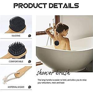 Two-In-One Silicone Bath Scrub Brush Soft Dual-Sided Back Scrubber Body Brush with Long Handle for Wet Dry Brushing for Men and Women