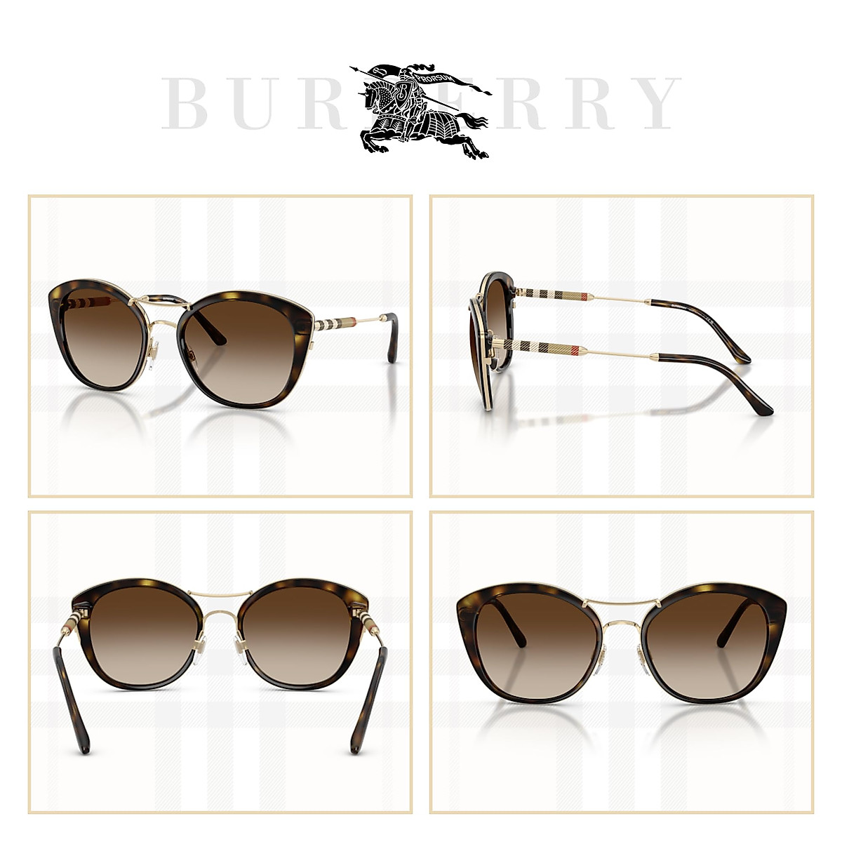 BURBERRY BE4251Q 300213 53M Dark Havana/Brown Gradient Round Sunglasses For Women+ BUNDLE With Designer iWear Eyewear Kit