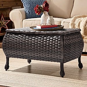 Gardenbee Outdoor Storage Table Patio Coffee Table All Weather Wicker Side Table with Storage Room Rattan Furniture for Toys and Garden Tools