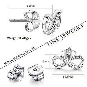 Billie Bijoux Women 925 Sterling Silver Infinity Dangle Drop Earrings Studs Infinity Love Round Cut CZ