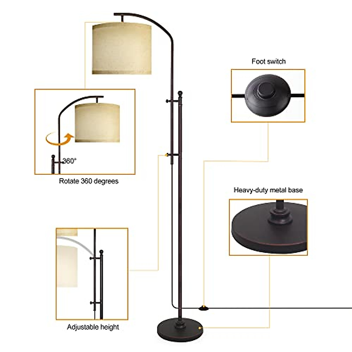 bodkar Rustic Floor Lamp with Remote, Farmhouse Standing Lamp Adjustable Height Dimmable for Living Room Bedroom Bulb Included(Black and red)