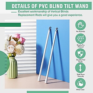 Therwen 2 Pcs PVC Long Blind Wand Replacement with Hook and Handle White Vertical Blinds Wand Opener Stick Curtain Wand Tilt Rod for Windows Accessory Curtain Door Shades (12 inch)