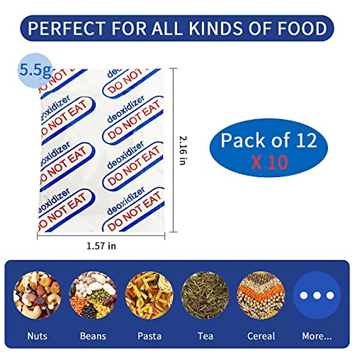 oxygen absorbers for food storage 500cc 120 PCS (10x PCS of 12) o2 absorbers food grade oxygen absorbers for Mylar Bags, Canning, Flour, Wheat,Freeze Dried Foods and Preserved Foods Long Term Storage