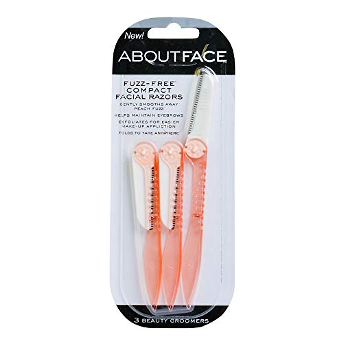 About Face Fuzz-Free Compact Facial Razors for Shaving & Exfoliating - Includes 3 Beauty Groomers - For Face, Lips & Eyebrows