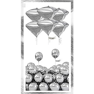 PartyWoo Metallic Silver Balloons 50 pcs 5 Inch and Diamond Silver Foil Balloons 6 pcs