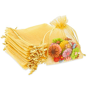 DIVINA VITAE Organza Bags, Gold Gift Bags, 50PCS Mini Mesh Gift Bags with Drawstring 3 X 4 Inches, Candy Jewelry Gift Bags for Wedding Thanksgiving Christmas Party