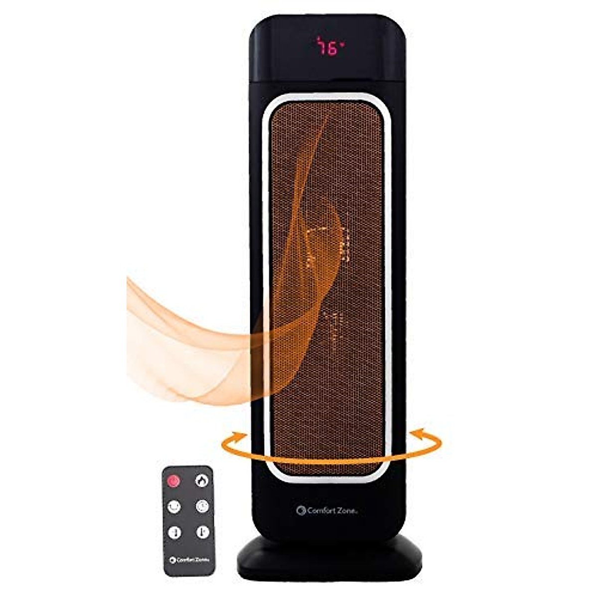 Oscillating Space Heater – Ceramic Forced Fan Heating with Stay Cool Housing - Tower with Remote Control, Digital Thermostat, Timer, Large Temperature Display and Efficient ECO Mode - by Bovado USA