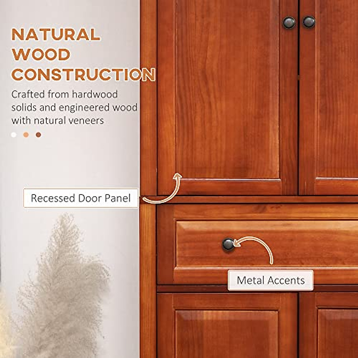 HOMCOM 72.5" Pinewood Large Kitchen Pantry Storage Cabinet, Freestanding Cabinets with Doors and Shelf Adjustability, Soft-Close Mechanism, Living Room & Dining Room Furniture, Mahogany