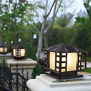 CraftThink LED Solar Post Light Outdoor, Opaque Lamp Glass House-Shape Gate Light with Square Acrylic Shade/Warm Light Sources/in Black for Garden Yard Post Pole Pillar Mount Landscape- 10" Wide
