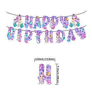 Mermaid Birthday Decorations Kit, All-in-1 Girl's Party Decor Package With Mermaid Tail Balloons, Hanging Swirls, Goodie Bags, Birthday Banner, Plates- Purple, Teal. Mermaid Party Supplies for kids.