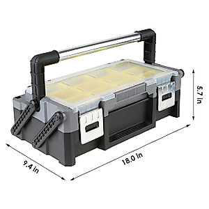 Olympia Tools 18 Inch Portable Plastic Cantilever Tool Box Organizer with Removable Compartments, Great Organization and Storage for Hardware, Assorted Nails, Dowels, Washers, Screws, Nuts and Bolts