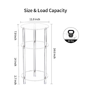 Bkemiy Clear Round Acrylic Side Table for Small Spaces, 11.81" L x 11.81" W x 24.6" H, 3 Tier Small Modern Drink End Table Nightstand, Minimalist Bedside Table for Living Room, Bedroom, Bathroom