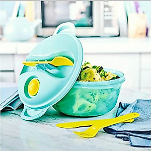 Tupperware Crystalwave Hot Food on The Go Set with Plus Stain Guard - Microwave Reheatable - 6.25 Cup Food Storage Container with Fork, Knife & Spoon - Liquid & Airtight! (Black)