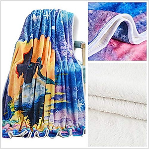 ENCOFT Flannel Bed Blanket Full Size for Couch Sofa and Bed, Soft Galaxy Mermaid Throw Blanket
