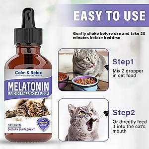 Atrilly Cat Melatonin, Melatonin for Cats, Natural Cat Calming Drops, Anxiety & Stress Relief, Promote Relaxation & Deep Sleep for Cat & Dog, 60ml, Purple