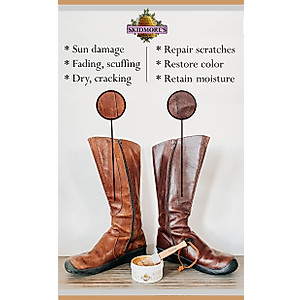 Skidmore's Original Leather Cream | 100% Natural Non Toxic Water Repellent Formula is a Cleaner and Conditioner | Repair a Horse Saddle, Riding Boots, Jacket, Gloves, Chaps, Shoes, Belt | 6 Oz