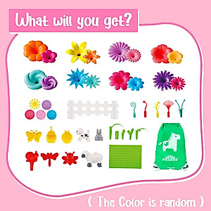 PREBOX Flower Building Toys Set for Toddler Girls - Birthday Gifts and Fine Motor Skills Toys for Kids Age 3 4 5 6 yr, STEM Crafts and Build a Garden with Insects and Animals