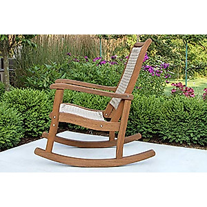 Outdoor Interiors All-Weather Breathable Wicher Eucalyptus Wood Rocking Chair for Decks, Patios, and Porches, Ash Brown