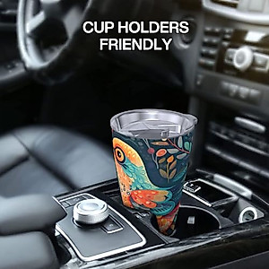 AYCZN Ethnic Hummingbird 20 OZ Tumbler Stainless Steel Travel Coffee Mug, Vintage Flower Floral Insulated Water Bottle with Lid and Straws Leakproof Thermal Cup