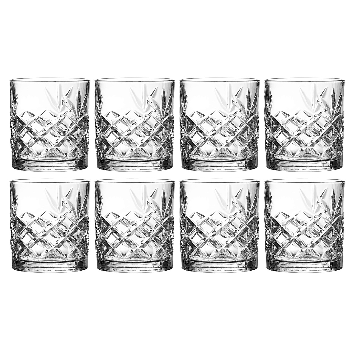 Royalty Art Kinsley Lowball Whiskey Glasses, 8 Pc. Set, 10.6 ounce Short Drinking Glassware for Liquor, Bourbon, Rye, or Beer, Elegant Drinkware for Men or Women, Dishwasher Safe (Lowball)
