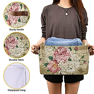 Bolaz Shabby Chic Pink Rose Square Storage Basket Storage Bins Canvas Storage Organizer Closet Shelf Organizer for Home Office, 1 Pc, one sizex1, B06D20006