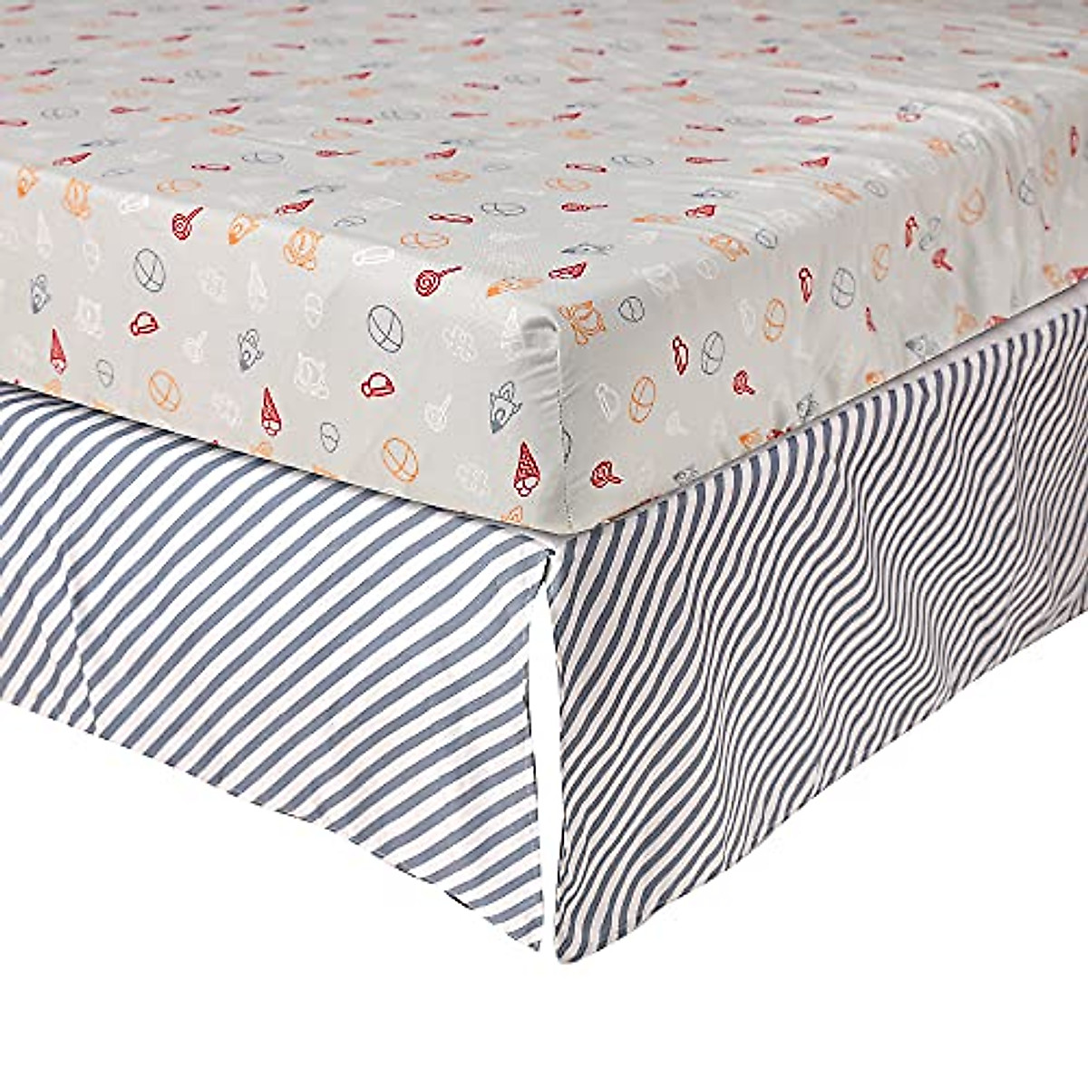 Orange Infinity 4 Piece Dreamland Crib Bedding Sets for Boys and Girls for Standard Size Crib | Nursery Baby Bedding Set of Crib Fitted Sheet, Crib Quilt, Dust Ruffle & Pillow Case, Grey