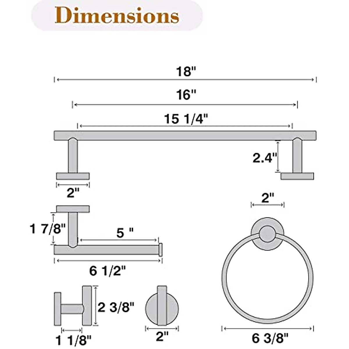 USHOWER Bathroom Hardware Set, Includes 18-Inch Bath Towel Bar, Durable 304 Stainless Steel, Brushed Gold, 4-Piece