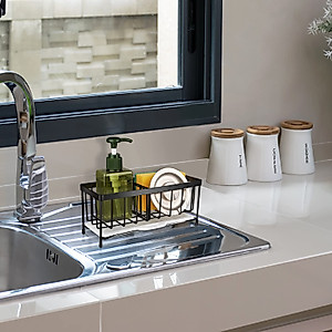 RedCall Dish Sponge Holder for Kitchen Sink,304 Stainless Steel Sink Sponge Holder, Kitchen Sink Caddy Organizer Countertop Soap Dispenser Brush Tray with Adjustable Partition